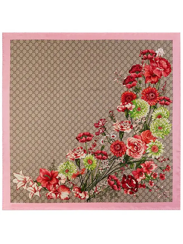 Gucci Gg Bouquets Print Silk Scarf