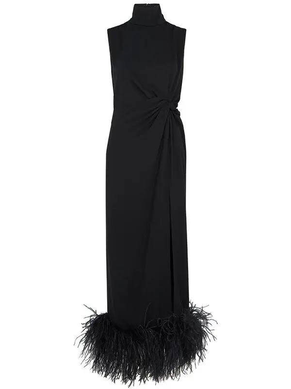 16Arlington Maika Black Feather-trimmed Midi Dress
