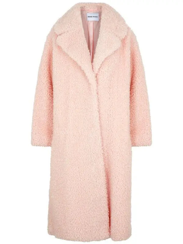 STAND STUDIO Clara Light Pink Faux Shearling Coat