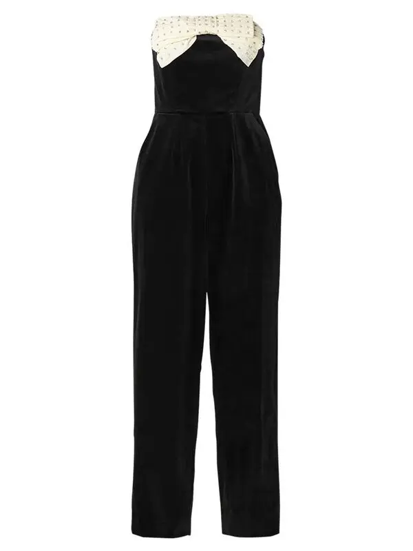 SAINT LAURENT Feather-trimmed Wool-blend Jumpsuit