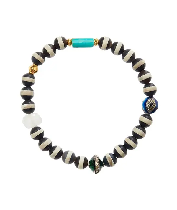 Ileana Makri Striped Black Agate Diamond And Tsavorite Eye Beaded Bracelet