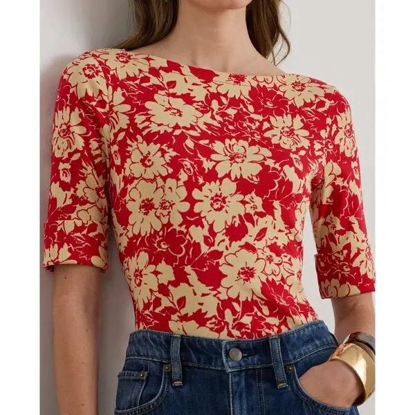 Ralph Lauren Floral Stretch Cotton Boatneck Tee