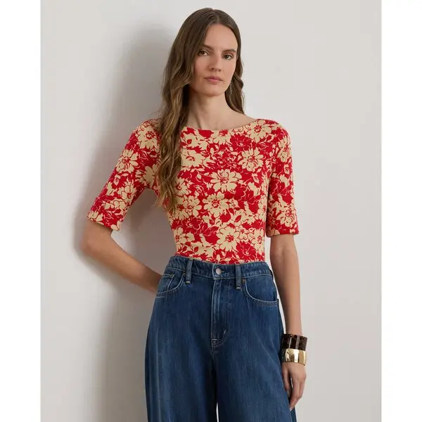 Ralph Lauren Floral Stretch Cotton Boatneck Tee