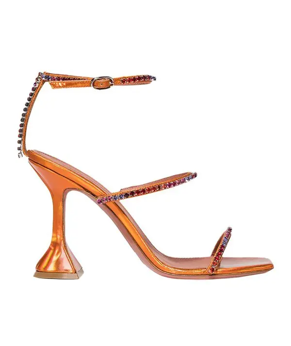 Amina Muaddi Orange Gilda 95 Crystal Sandals