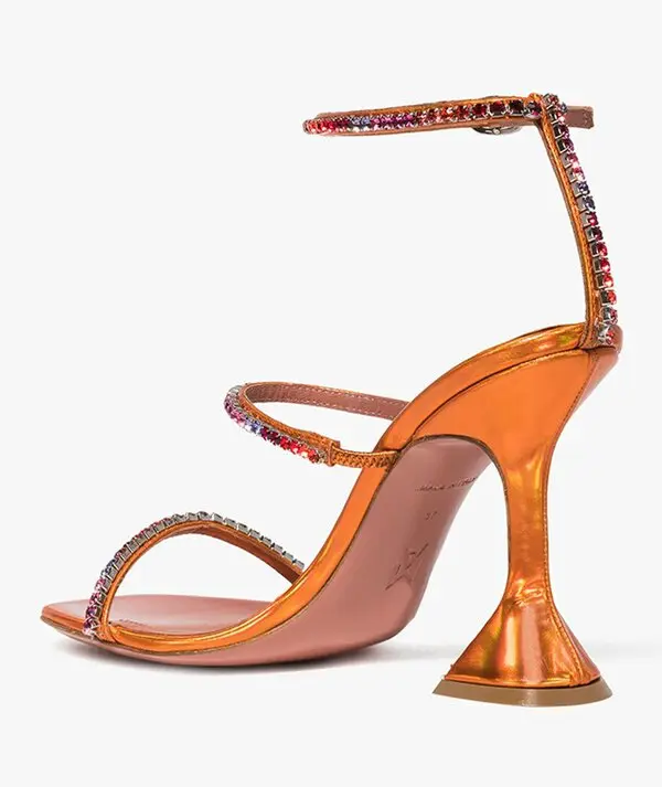 Amina Muaddi Orange Gilda 95 Crystal Sandals
