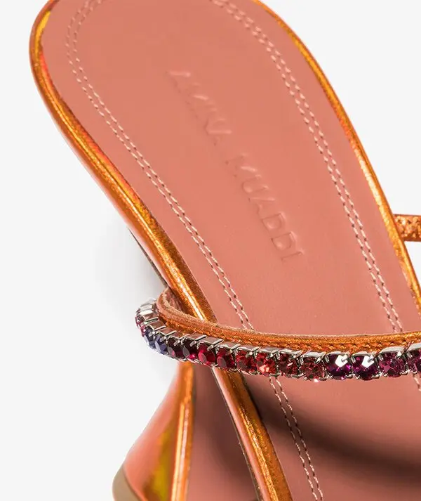 Amina Muaddi Orange Gilda 95 Crystal Sandals