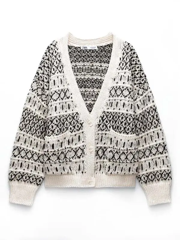 Zara Jacquard Knit Cardigan