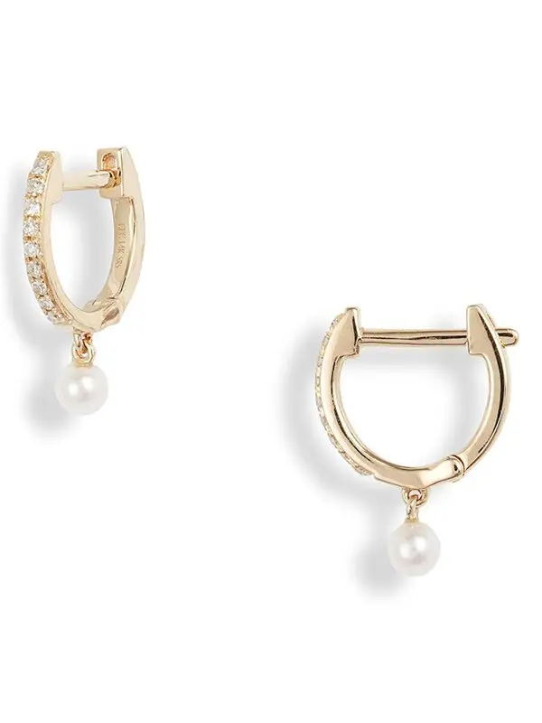 Ef Collection Pearl & Diamond Huggie Hoops