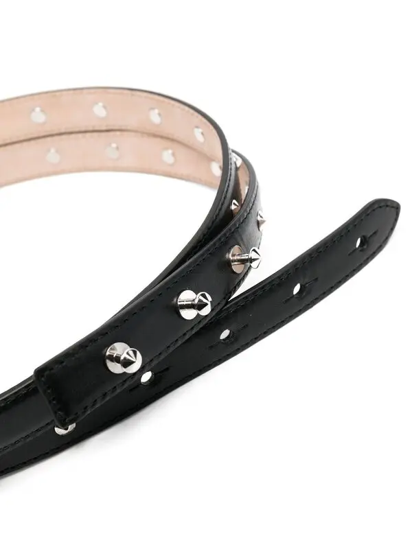 Alexander Mcqueen Thin Studded Leather Double Belt In Black  display picture 3