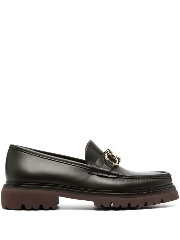 FERRAGAMO Gancini Chunky Leather Loafers - Brown