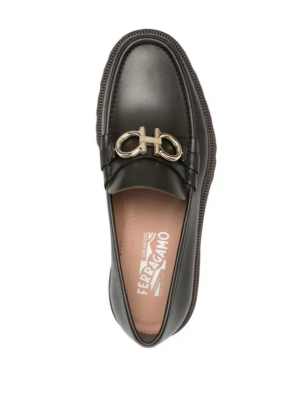 FERRAGAMO Gancini Chunky Leather Loafers - Brown