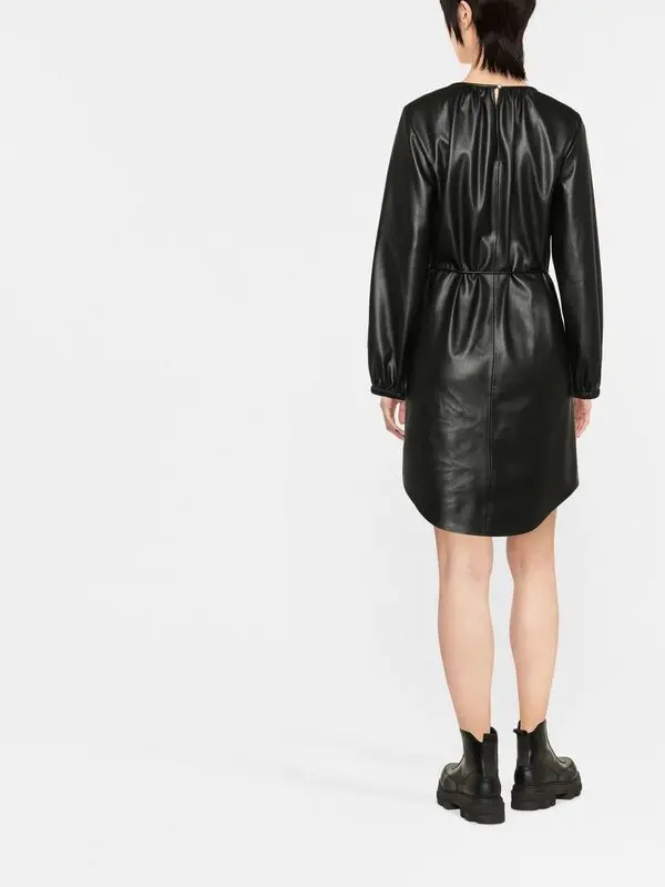 BOSS Faux-leather long-sleeved dress with tie belt, Women, Size: 36, Black