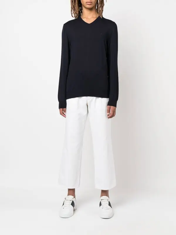 BOSS Logo-embroidered V-neck Jumper - Blue