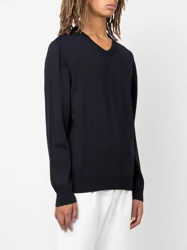 BOSS Logo-embroidered V-neck Jumper - Blue