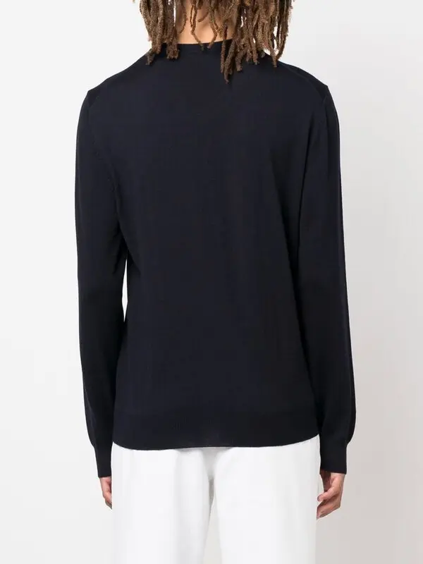 BOSS Logo-embroidered V-neck Jumper - Blue