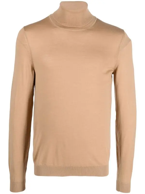 BOSS Roll Neck Wool Jumper - Brown