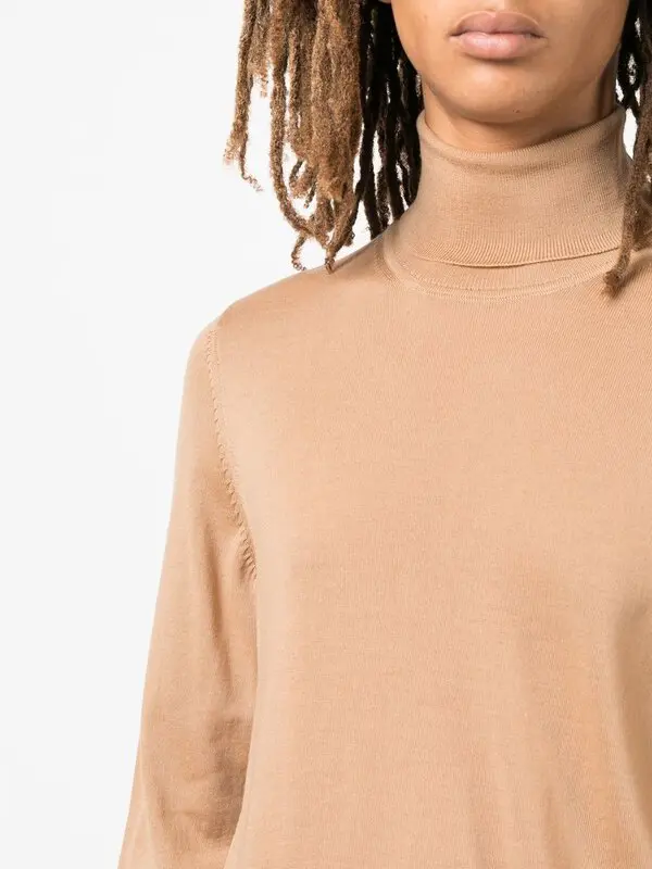 BOSS Roll Neck Wool Jumper - Brown