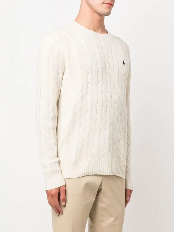 Polo Ralph Lauren Cable-knit Embroidered Logo Sweater - Neutrals