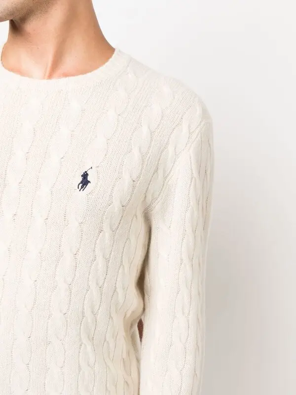 Polo Ralph Lauren Cable-knit Embroidered Logo Sweater - Neutrals