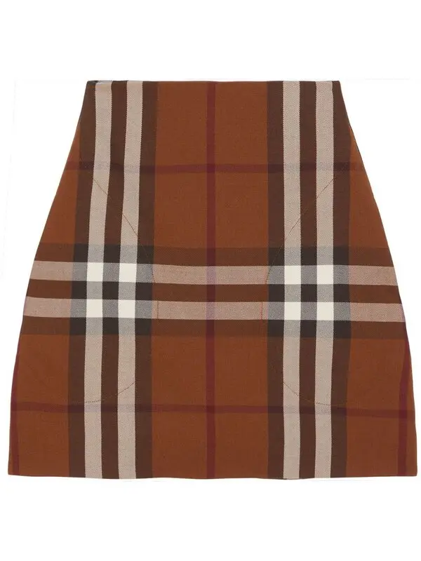 Burberry Check-print Wool-blend Skirt - Brown