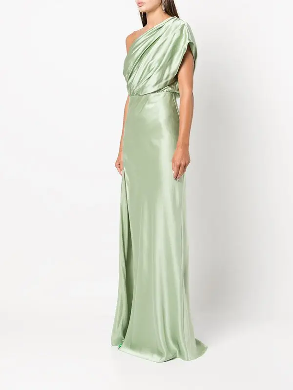 Michelle Mason Side-slit One-shoulder Gown - Green