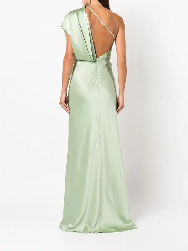 Michelle Mason Side-slit One-shoulder Gown - Green