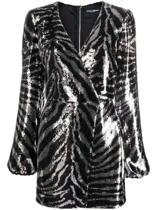 Dolce & Gabbana Zebra Sequin Wrap Dress