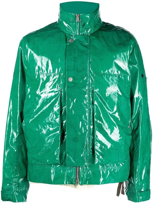 Stone Island Laminated Feather-down Biker Jacket - Green