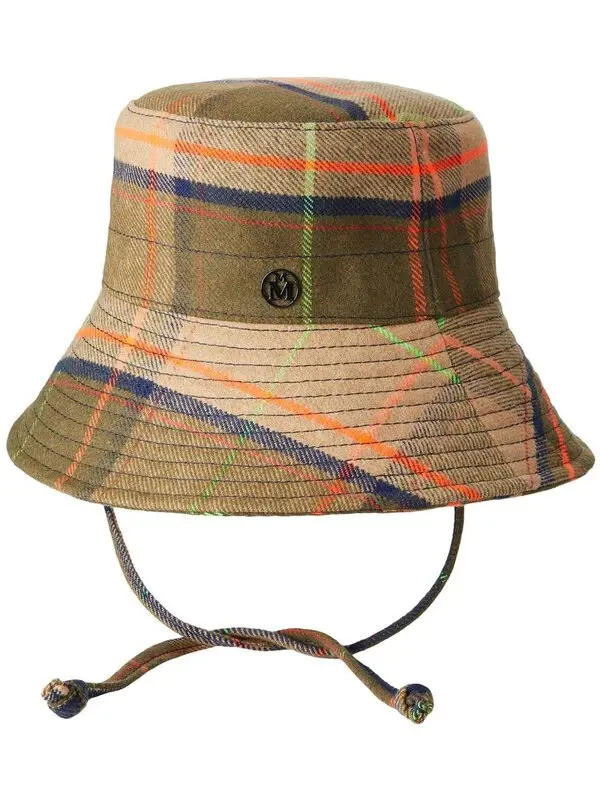 MAISON MICHEL Angele Tartan Check Bucket Hat - Neutrals