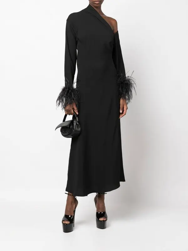 16Arlington Feather-trim One-shoulder Midi Dress