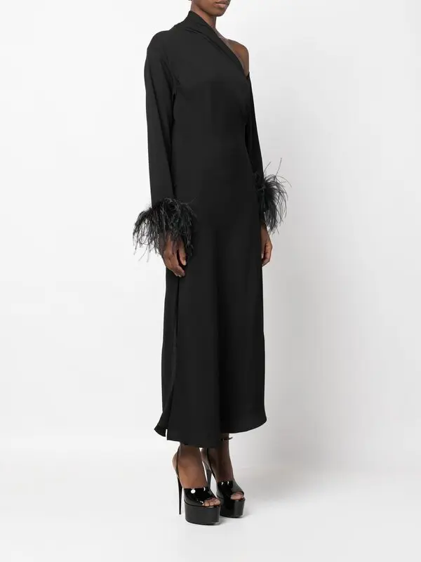 16Arlington Feather-trim One-shoulder Midi Dress