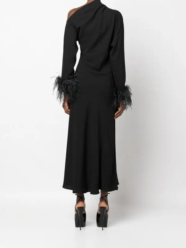 16Arlington Feather-trim One-shoulder Midi Dress
