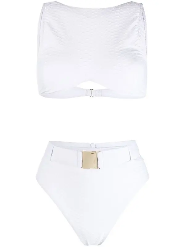 NOIRE SWIMWEAR Belted High-rise Bikini - White