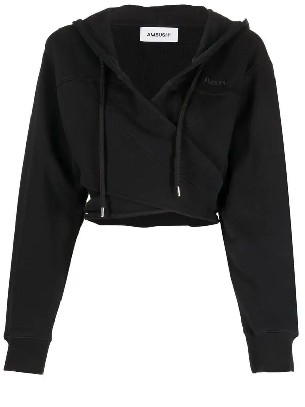 AMBUSH Embroidered Logo Cropped Hoodie - Black