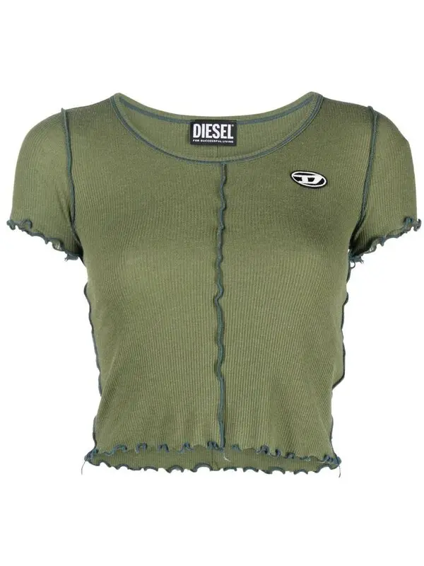 DIESEL® Exposed-seam Cropped T-shirt - Green