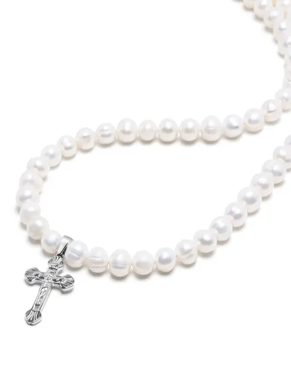 NIALAYA JEWELRY Cross-pendant Pearl Necklace - White