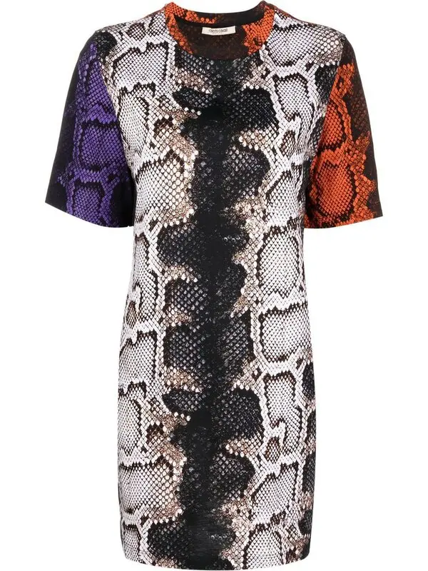 Roberto Cavalli Snake-print Short-sleeve Dress - Black