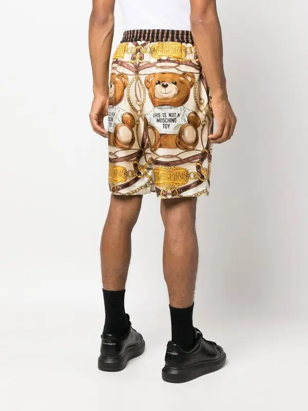 Moschino Teddy-print Silk Shorts - Neutrals