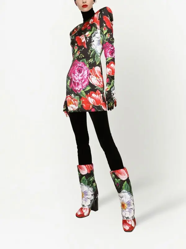 Dolce & Gabbana Floral-print Padded-shoulder Dress