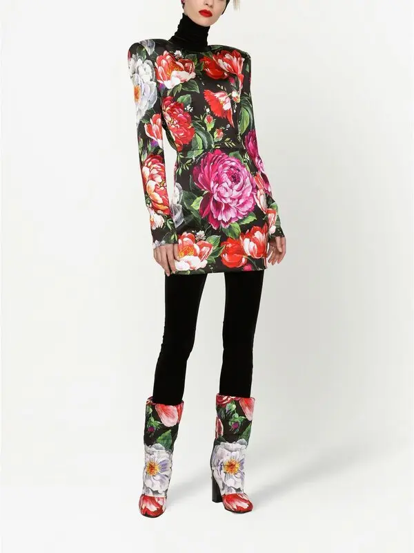 Dolce & Gabbana Floral-print Padded-shoulder Dress