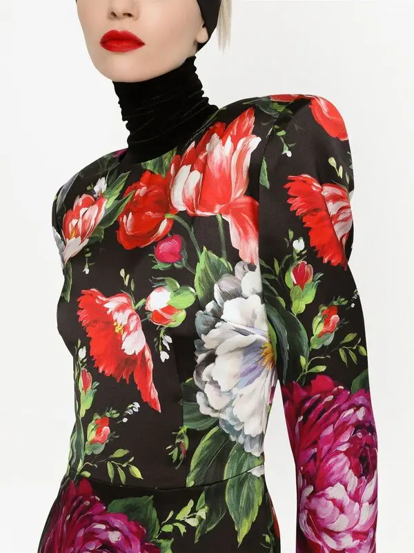 Dolce & Gabbana Floral-print Padded-shoulder Dress