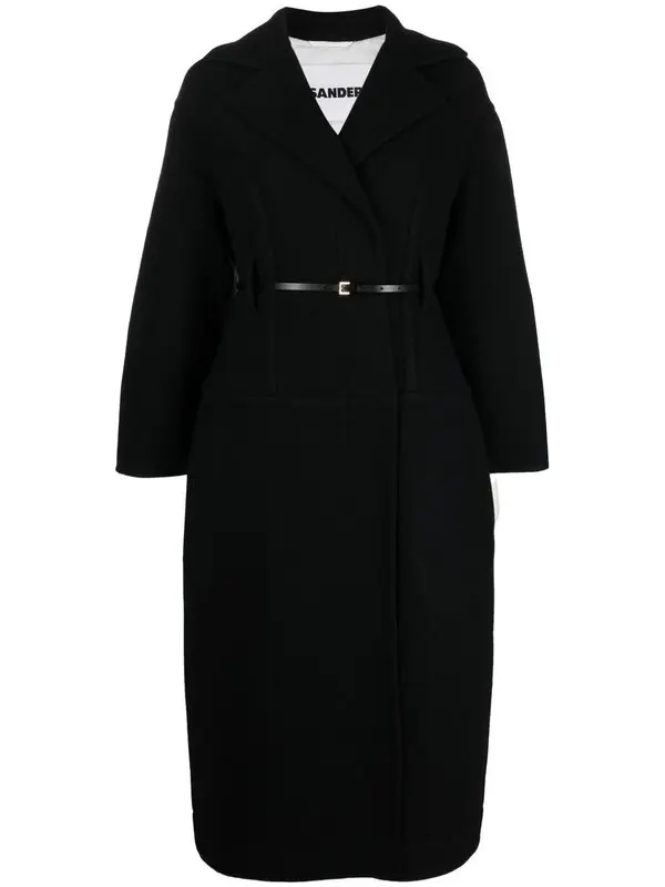 JIL SANDER Belted Virgin Wool Coat - Black