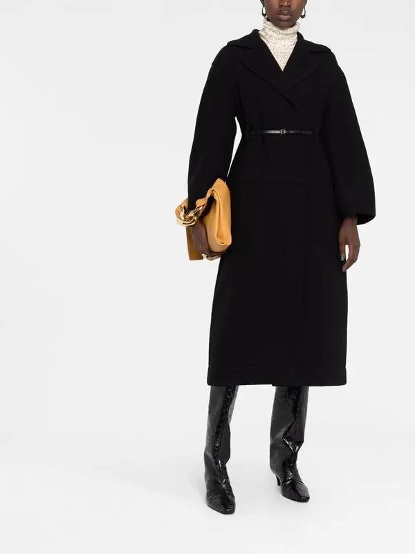 JIL SANDER Belted Virgin Wool Coat - Black