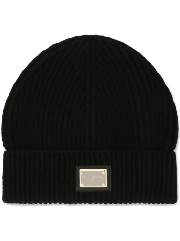 Dolce & Gabbana Cashmere Beanie With Logo Tag - Black