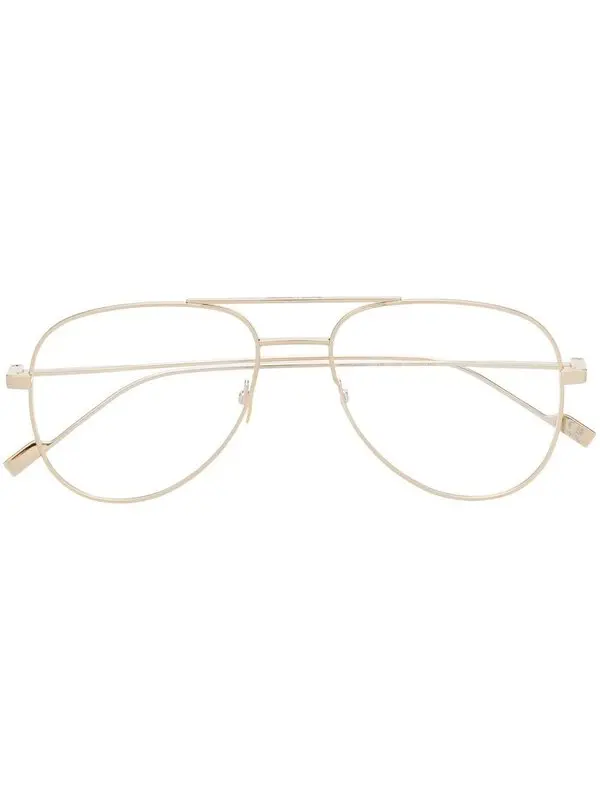 Saint Laurent Logo Pilot-frame Glasses - Gold