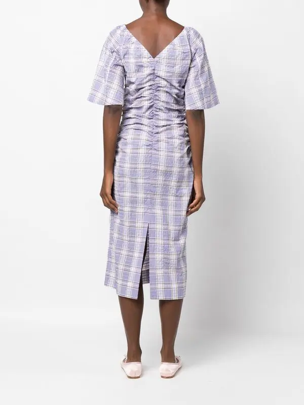 GANNI Checked Draped Midi Dress