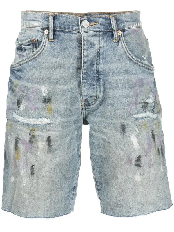 PURPLE BRAND Paint-splatter Denim Shorts