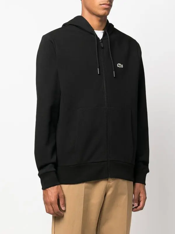 Lacoste Appliqué-logo Zip-up Hoodie - Black