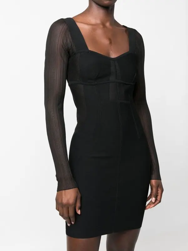 Herve Leger Sheer-sleeve Mini Dress
