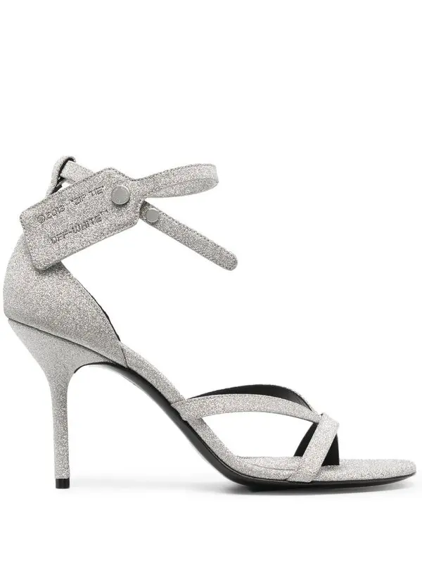 Off-White Zip Tie Glittered Leather Stiletto Sandals